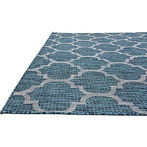 Unique Loom Outdoor Trellis Collection Area Rug (6' 1" x 9' Rectangle, Teal/ Gray)