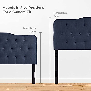 Modway Annabel Tufted Button Linen Fabric Upholstered Queen Headboard in Navy