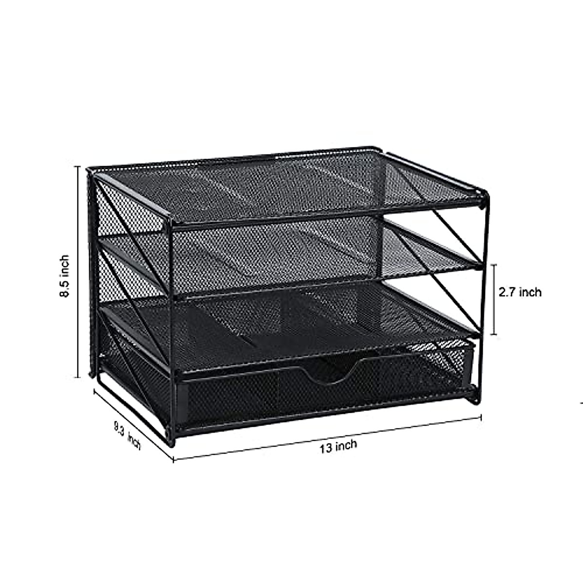 Veesun Paper Letter Tray Organizer, Mesh Desk File Organizer with 3 Tier Shelf Sorter with Drawer,Black