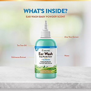 NaturVet Ear Wash w/Tea Tree Oil (Aloe & Baby Powder Scent) 8 oz