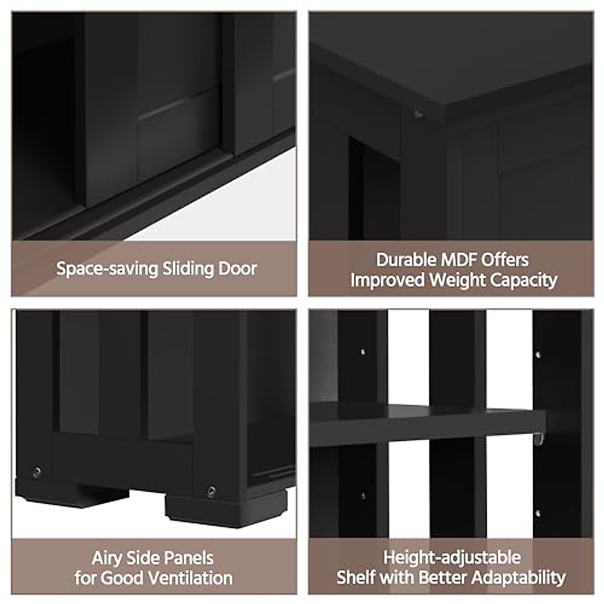 Yaheetech Sideboard Buffet Cabinet, Kitchen Storage Cabinet with Sliding Door and Adjustable Shelf, Stackable Cabinets Console Table for Living Room, Kitchen, Dining Room, Hallway, Black