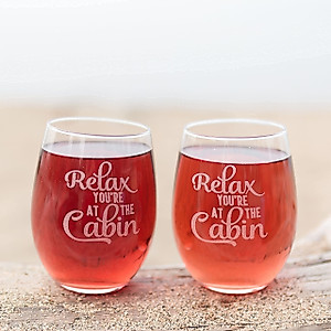 Log Home Decor Stemless Wine glasses Set of Two - Gifts for the Cabin - Retirement Gifts for Men