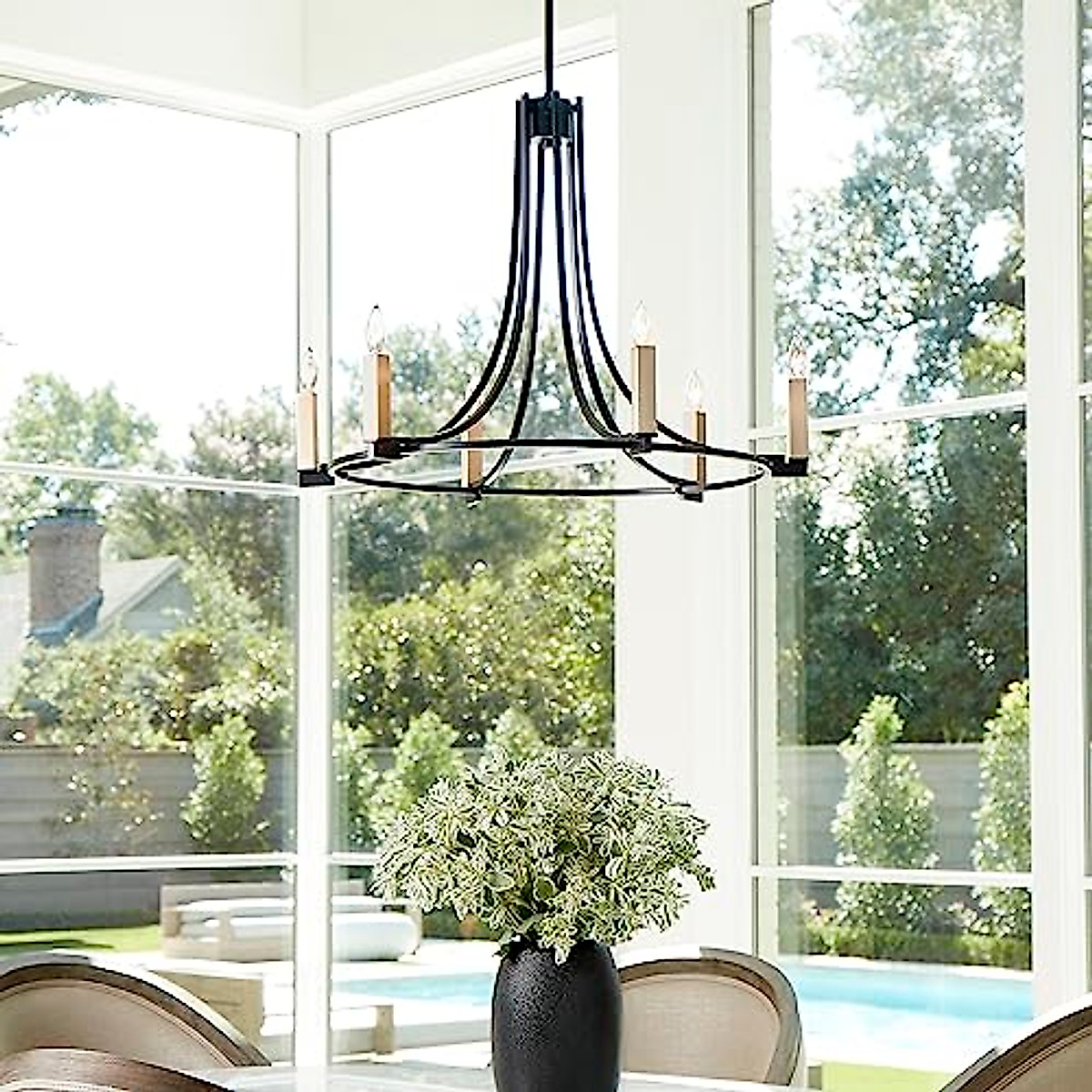 Quorum 696-6-69 Transitional Six Light Chandelier from Olympus Collection in Black Finish,