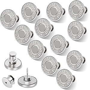12 Sets Jean Buttons Pins for Jeans, No Sew Jean Buttons for Loose Jeans Pants Button Tightener, Ceryvop Adjustable Buttons for Jeans Too Big Snap Tack Jeans Button Replacement