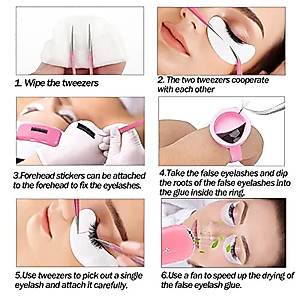 Eyelash Extension Supplies Kit for Professionals 1 Mini Fan Lash Dryer,Lash Extension Silicone Pad,2 Tweezers,Tapes,10 Under Eye Gel Pads,50 Mascara Brush,100 Micro Applicator,100 Glue Ring (Pink B)
