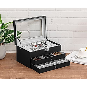 Oyydecor Jewelry Box Watch Box PU Leather Case Organizer Wooden Storage Organizer for Storage and Display Men's & Women's Gift Business (3layers-Gray)