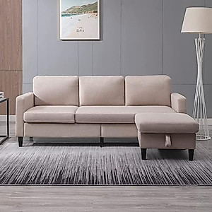 Urban Home Furniture Marcus 77" Mid Century Reversible Sectional with Storage Ottoman - Oatmeal