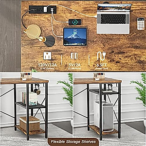 Aheaplus L Shaped Desk with Outlet and USB Charging Port, L-Shaped Desk with Storage Shelves Reversible Corner Computer Desk 2 Person Long Table with Monitor Stand Gaming Home Office Desk,Rustic Brown