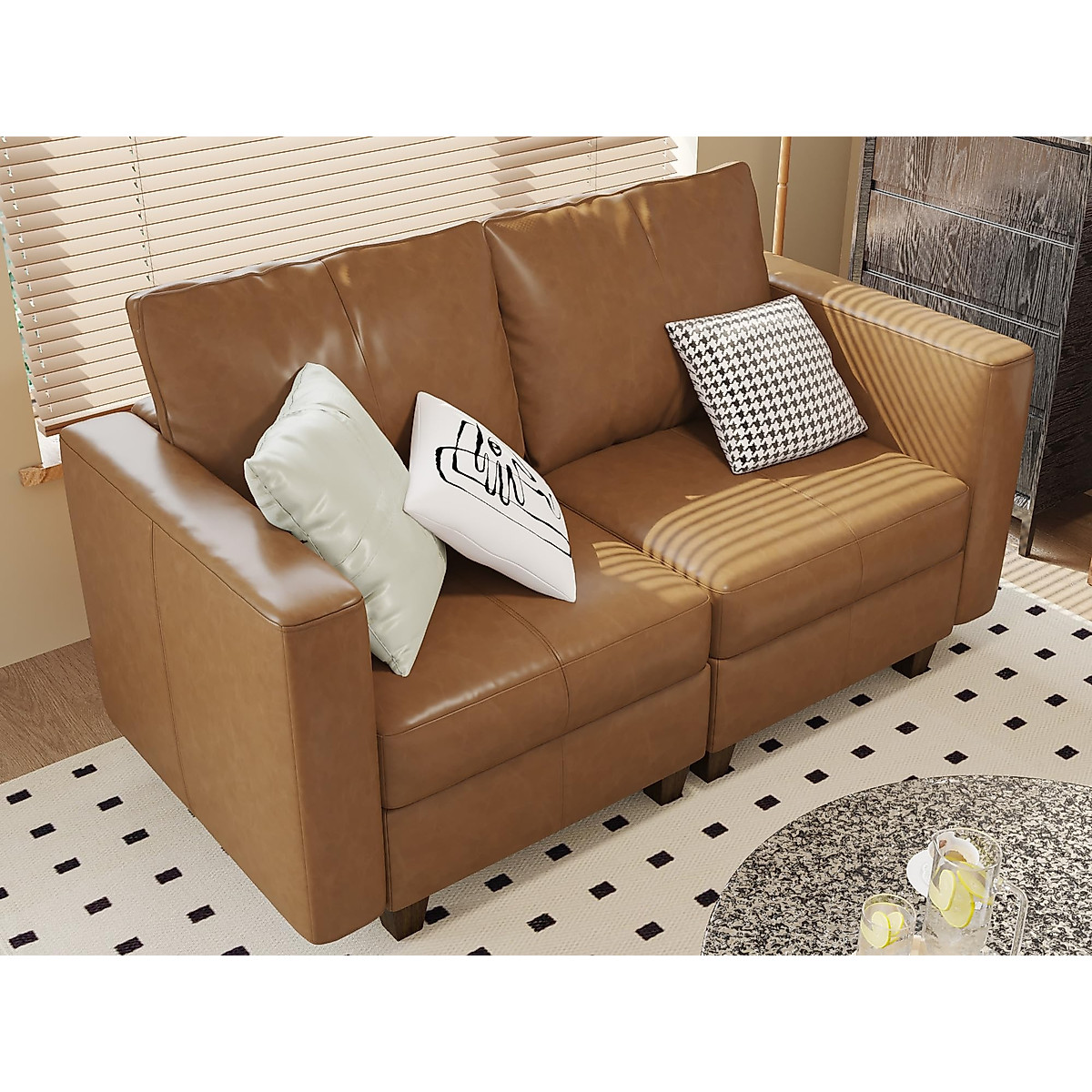 EASE MOOSE Modular Sectional Loveseat Sofa Couch with Storage Seats, 2 Seat Faux Leather Convertible Modular Sofa Love Seats for Small Spaces