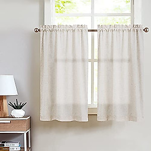 COLLACT Kitchen Curtains 36 Inch Length Linen Curtain Light Filtering for Bathroom Tier Curtains Sets Short Small Cafe Curtains Rod Pocket Basement Back French Door Half Window Curtains 2 Panels Crude