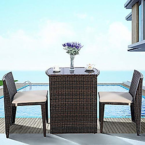 Giantex 3 PCS Cushioned Outdoor Wicker Patio Set Convention Bistro Set Garden Lawn Space Saving Conversation Set Sofa Furniture No Assembly (Brown)
