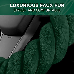 Carbella Twisted Fur Holiday Green Steering Wheel Cover, Standard 15 Inch Size Fits Most Vehicles, Fuzzy Fluffy Car Steering Cover with Soft Faux Fur Touch, Car Accessories for Women