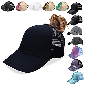 Criss Cross Hat Washed Distressed Baseball Cap Ponytail Hat High Messy Bun Ponycap for Women