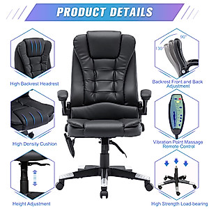 hzlagm Ergonomic Executive Office Chair,Heated Massage Office Chair with 6-Point Vibration, Home Office Chair with Flip-up Armrests and Back Support,Computer Desk Chairs with Wheels for 300lbs