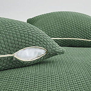 TREELY 3 Piece Sage Green Knit Throw Blanket Set,Warm Knitted Blankets 50" x 60" and 2 Square Pillow Covers 18" x 18", Decorative Throw Blankets for Couch Sofa Bed Living Room