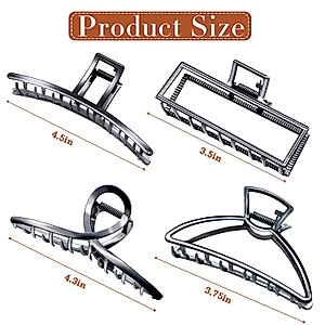 AIBEE Large Metal Hair Claw Clips, 2023 Stylish Butterfly Jaw Clips for Thick/Thin Hair, 4 Pack Long Hair Clips for Women (Metallic Black)