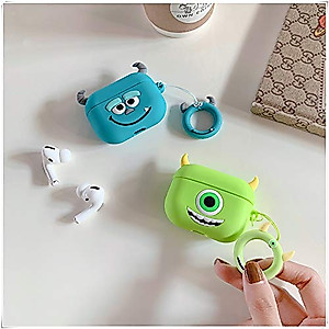 AirPods Pro Case,Blue Monster and Green-Eyed Monster,3D Cute Cartoon Case,Shockproof Soft Silicone Charging case,Designed for Couples(2 Pack)