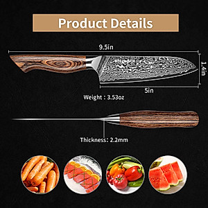 KINGOD 5 Inch Santoku Knife - Japanese VG10 Steel Core - Ultra Sharp Blade - Ergonomic Wooden Handle - Kitchen Essentials