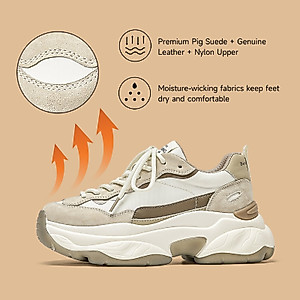 BEAU TODAY Womens Chunky Sneakers, Chunky Shoes for Women, Lace up Comfortable Fashion Dad Sneaker Black&Blue US Size 8