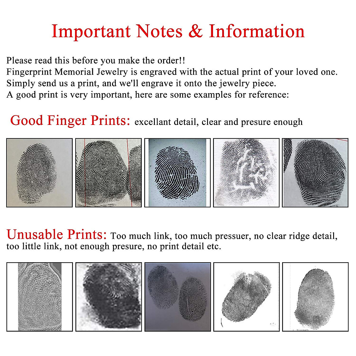 Valyria Personalized Fingerprint Jewelry Polished Blank Stamp Charm Urn Pendant Necklace Memorial Ash Keepsake(Fingerprint with Engraving)