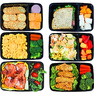16 Pack - SimpleHouseware 2 Compartment Food Grade Meal Prep Storage Container Boxes (28 ounces)