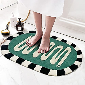 Jackcsale Oval Area Rug 39.4 x 47.2 Inches Washable Nursery Rug Kids Playmat Rug , Faux Cashmere Striped Rug for Living Room, Kitchen, Dining Room, Bedroom.