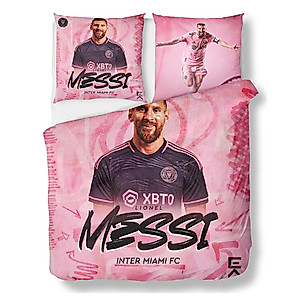 Aimery Miami Bedding Set Soccer Duvet Cover Set Pink Bed Football Comforter Soft Microfiber Soccer Bedding Sets 3 Pieces Fruit Comforter Cover and 2 Pillowcase for Bedroom (Pink 1,Full)