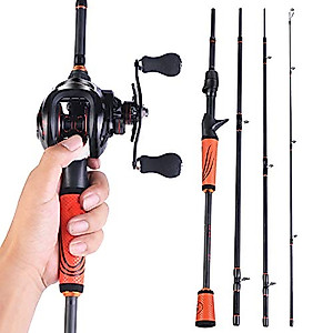 Sougayilang Ultralight Fishing Rod Reel Combos Portable Light Weight High Carbon 4 Pc Baitcaster Fishing Pole with Baitcasting Reel -1.8M Left Handed -Orange