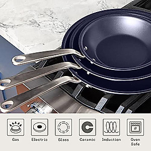 Made In Cookware - Non Stick 2 Piece Frying Pan Set (Includes 10",12") - 5 Ply Stainless Clad Nonstick - Professional Cookware - Crafted in Italy - (Harbour Blue)
