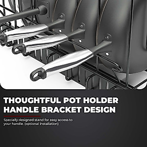 Vdomus Pan Organizer with Pot lid Holder Handle Bracket Design, Black Metal Kitchen Pot and pan organizer rack for cabinet or Counter, pot organizer with 7 adjustable dividers