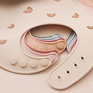 ROCCED Baby Silicone Bibs 2 Sets Baby Bibs with Food Catcher for Girls Boys Toddlers BPA Free Waterproof Soft Durable Adjustable Silicone Bibs for Babies-Shifting Sand/Pale Mauve