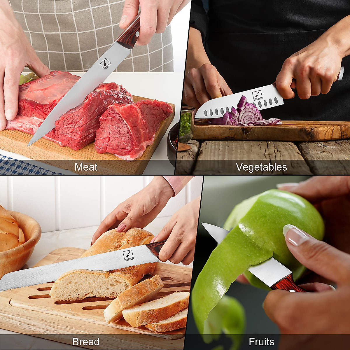 Kitchen Knife Set, imarku 16-Piece Professional Japanese Knife Set with Block, Chef Knife Set with Knife Rod, German High Carbon Steel Kitchen Knives Set