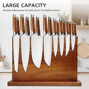 Modern Acacia Magnetic Knife Block Holder 14 x 10 Inches, Large Dual-Sided Strong Magnet Wood knives Stand, Luxurious Kitchen Counter Rack Organizer for a Stable and Stylish Cutlery Display