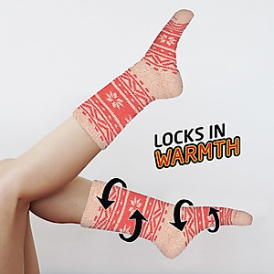 HOT FEET Thermal Socks For Women - Warm & Thick Insulated Crew Socks for Cold Winter Weather, Cute Colorful Womens Warm Socks. Pink/Marl