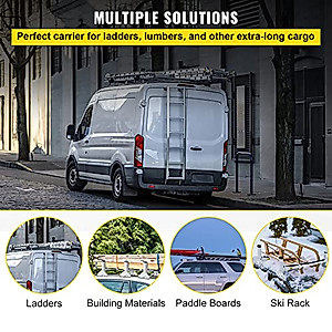 VEVOR Van Roof Ladder Rack, 3 Bars, 661 LBS Capacity, 46.9"-59.1" Adjustable Middle Bar Steel Roof Racks, Rain-Gutter Mount Racks Fit Most Van Rails, Universal Design, White