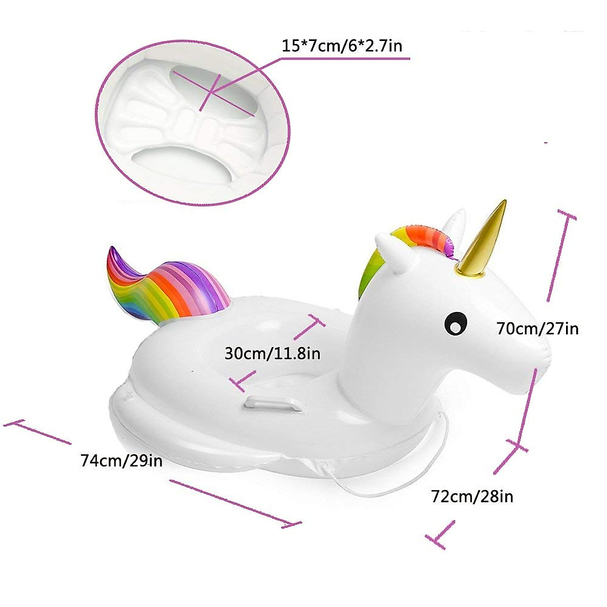 Baby Pool Float Unicorn Toddlers Floaties Infant Inflatable Swimming Ring with Handles for Kids Aged 1-6 Years