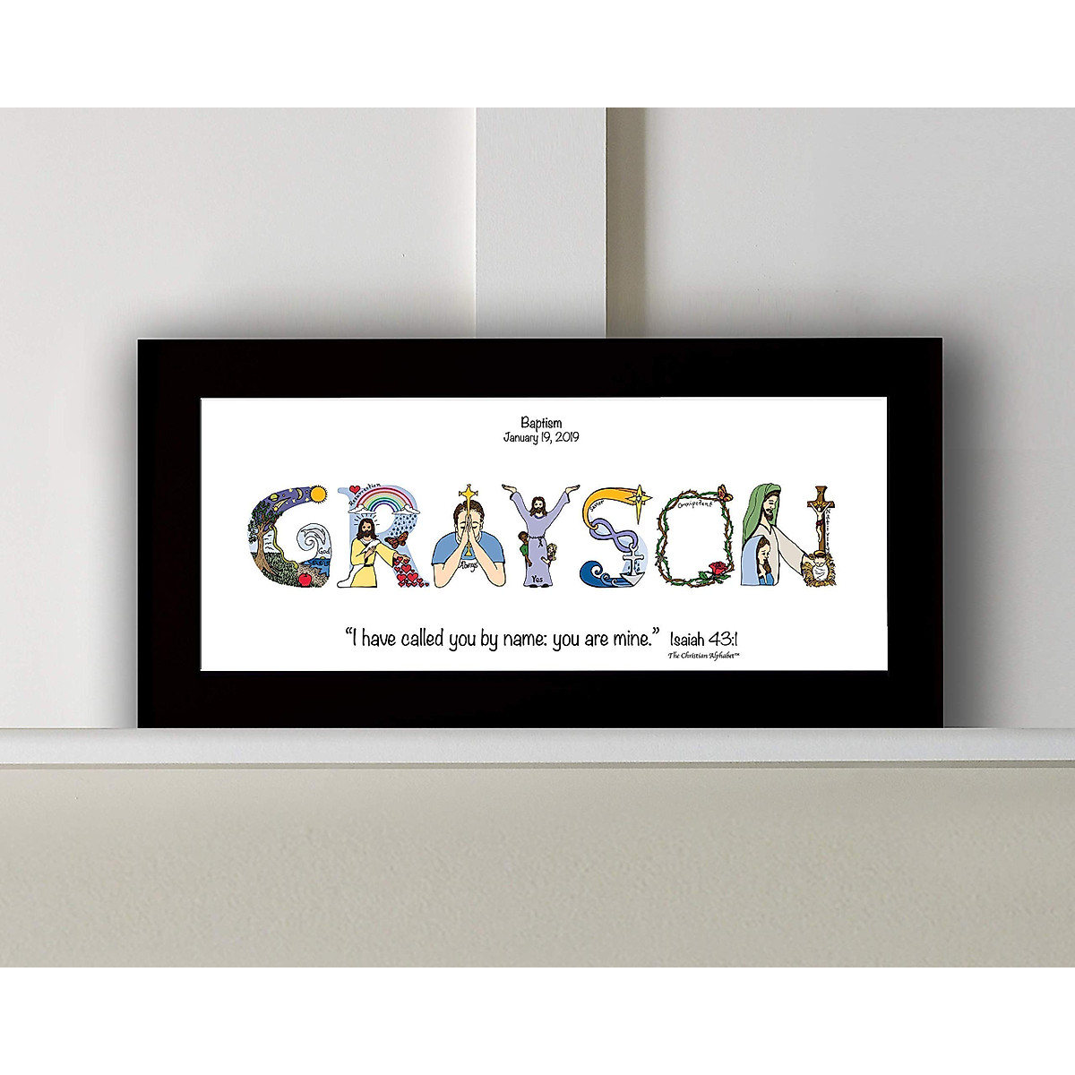 The Christian Alphabet Personalized Baptism gifts for boys 10x20 inches matted print optional frame custom baptism gift for baby boys
