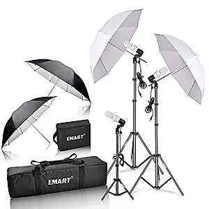 EMART Umbrella Photography Lighting Kit with 700W CFL 5500K Bulbs ,Soft Light Continuous Reflective Umbrella Lights Photography Kit for Portrait Studio Video Recording, Filming, Podcast