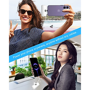 Aimenzunto Small Portable Charger, 5000mAh Lightning & USB C Dual Output Power Bank, LED Display Battery Pack Fast Charging for iPhone 14/13/12/11 Samsung S22/S21 Google Pixel Moto LG and More, White