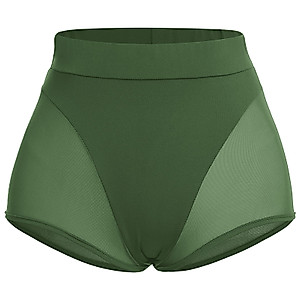 Women's High Waist Mesh Tulle Spliced Activewear Yoga Shorts Belly Dancewear Bottoms Rave Booty Shorts Mini Hot Pants Stage Nightclub Clubwear Army Green X-Large