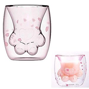 Coffee Mug Sakura Double Wall Glass Cup Cat Claw Cup Heat-resistant Handmade Creative Milk Mug Tea Whiskey Cup