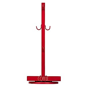 Rae Dunn Red Christmas Coffee Mug Holder with 6 Hanging Hooks – Coffee Cup Rack Storage Display Organizer Stand for Kitchen Counter or Cafe Countertop – Inside Christmas Decorations Indoor Home Decor