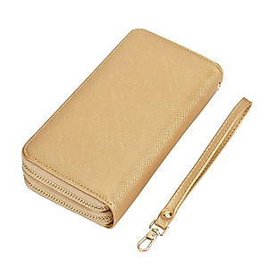 Cynure Women's Large Zipper Card Organizer Long Leather Wristlet Clutch Wallet for Ladies, Gold