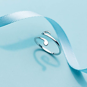 Izpack Minimalist Music Note Open Statement Ring S925 Sterling Silver Adjsutable Simple Wrap Cuff Expandable Finger Band Wedding Engagement Eternity Rings Jewelry Gifts for Women Daughter