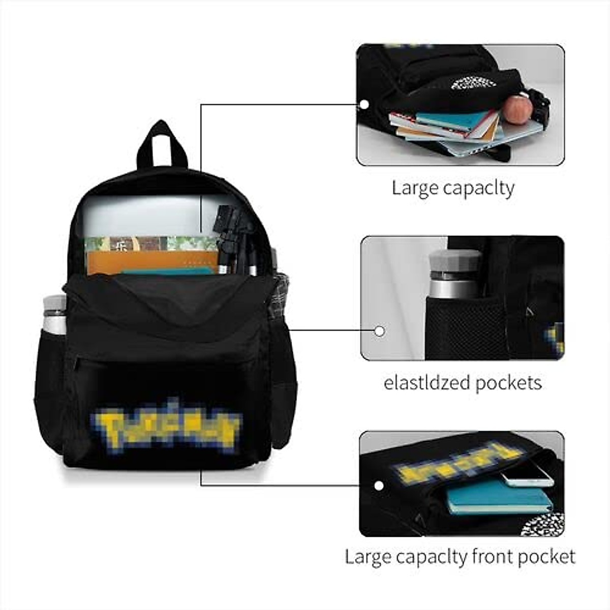 WCRSAIN Anime Backpack for Men Women,Big Capacity Water Resistant Lightweight 15.6 Inch Laptop Backpack for Travel Office Outdoor (Black)