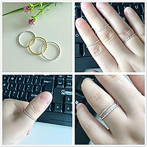 SILBERTALE Stacking Knuckle Rings for Women Men Sterling Silver Thin Twist Rope Stackable Rings Set Pinky Rings Size 2.5