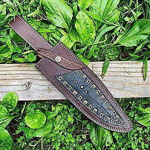 14.5” long custom handmade leather sheath fits up to 8"—9" cutting blade Bowie knife