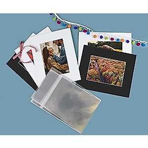 Golden State Art, 10 Pack Acid-Free Cardboard Frames, 11x14 Slip in Mats Pre-Adhesive Mat Board for 8x10 Photos, Paper Frames for Picture Holder, Includes 10 Clear Bags, Dark Black
