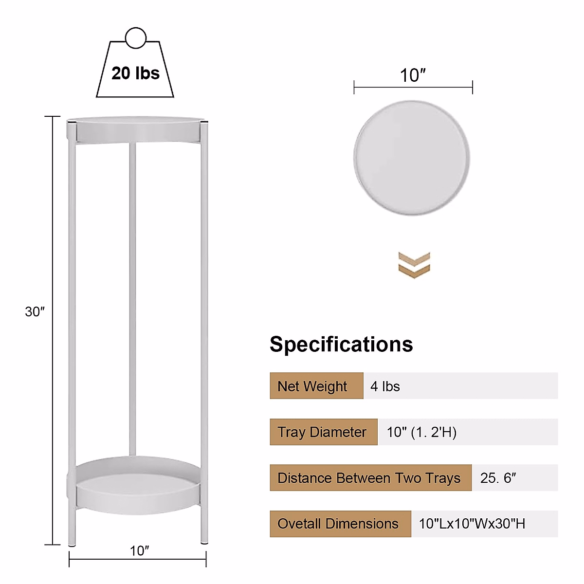 Fashionoda Plant Stand,2 Tier Metal Flower Plants Holder with 2 Removable Display for Indoor or Outdoor,Pot Plant Planter Display(30 X 10in,White)