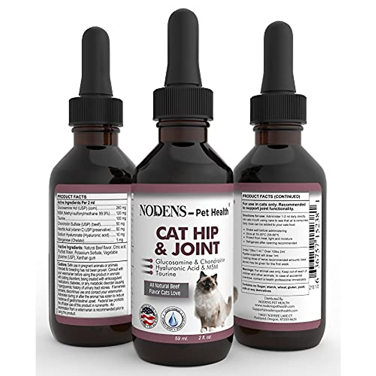 NODENS CAT Hip and Joint Glucosamine for Cats with Chondroitin and Opti-MSM® Hyaluronic Acid for Improved Joint Flexibility and Pain Relief from Inflammation and Cat Arthritis 2 floz
